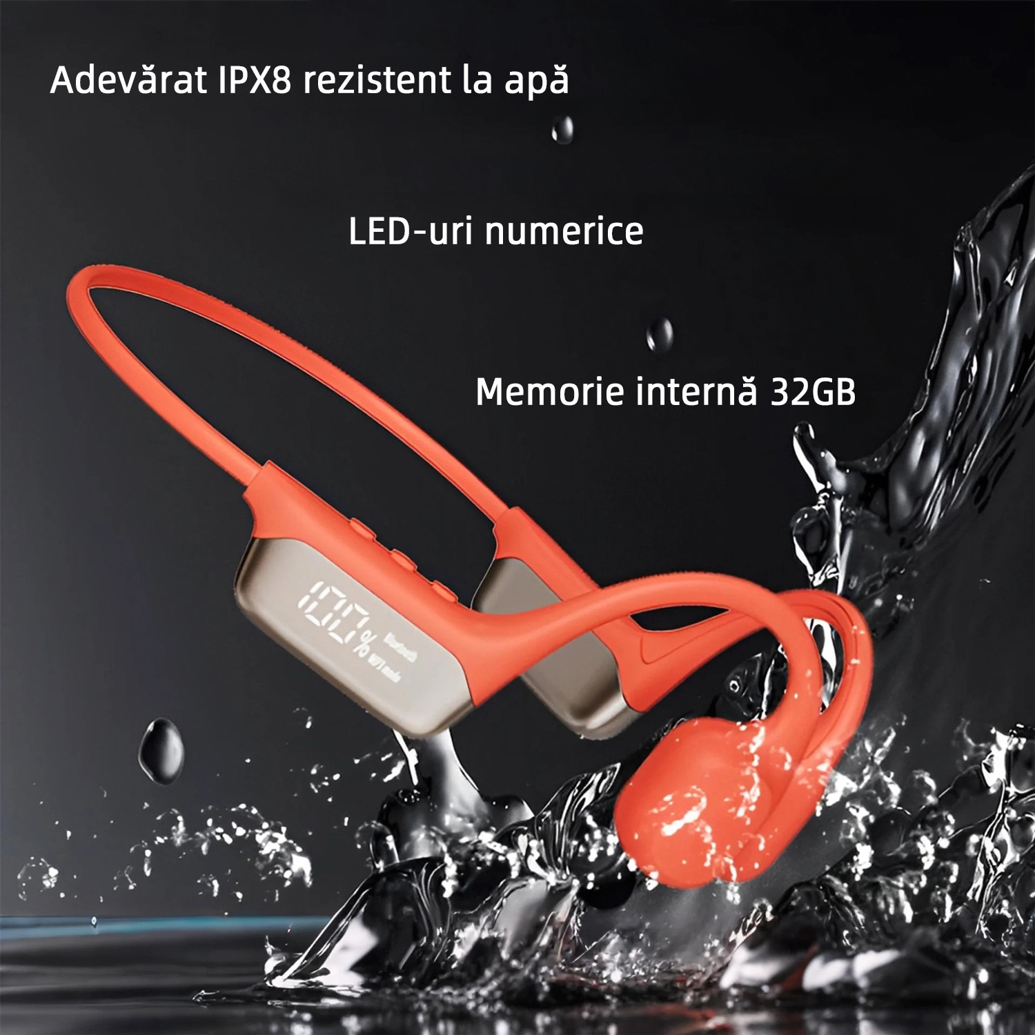 Casti sportive wireless, Bluetooth 5.4, alergare, inot, audio, wireless ...
