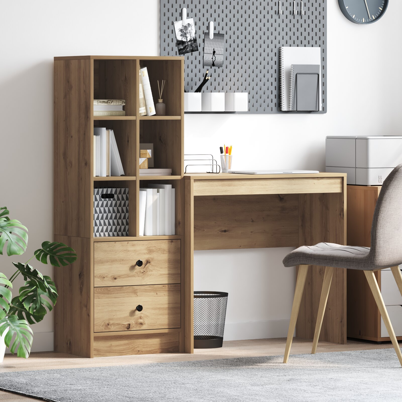 Birou cu spatiu de depozitare vidaXL, design compact, culoare stejar ...