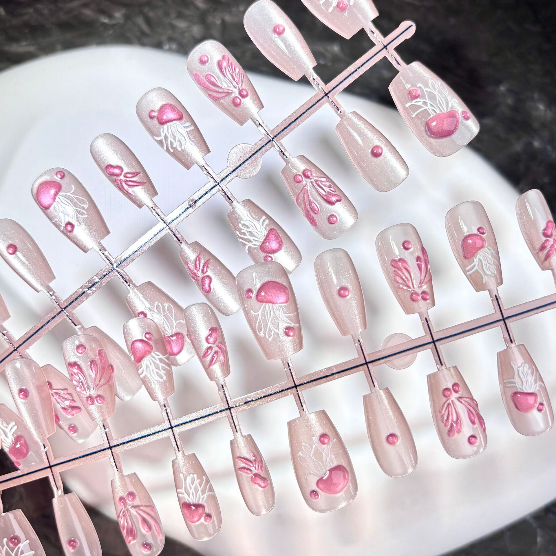 Set de 30 de unghii false tip press on, patrat, model de meduze dragut ...