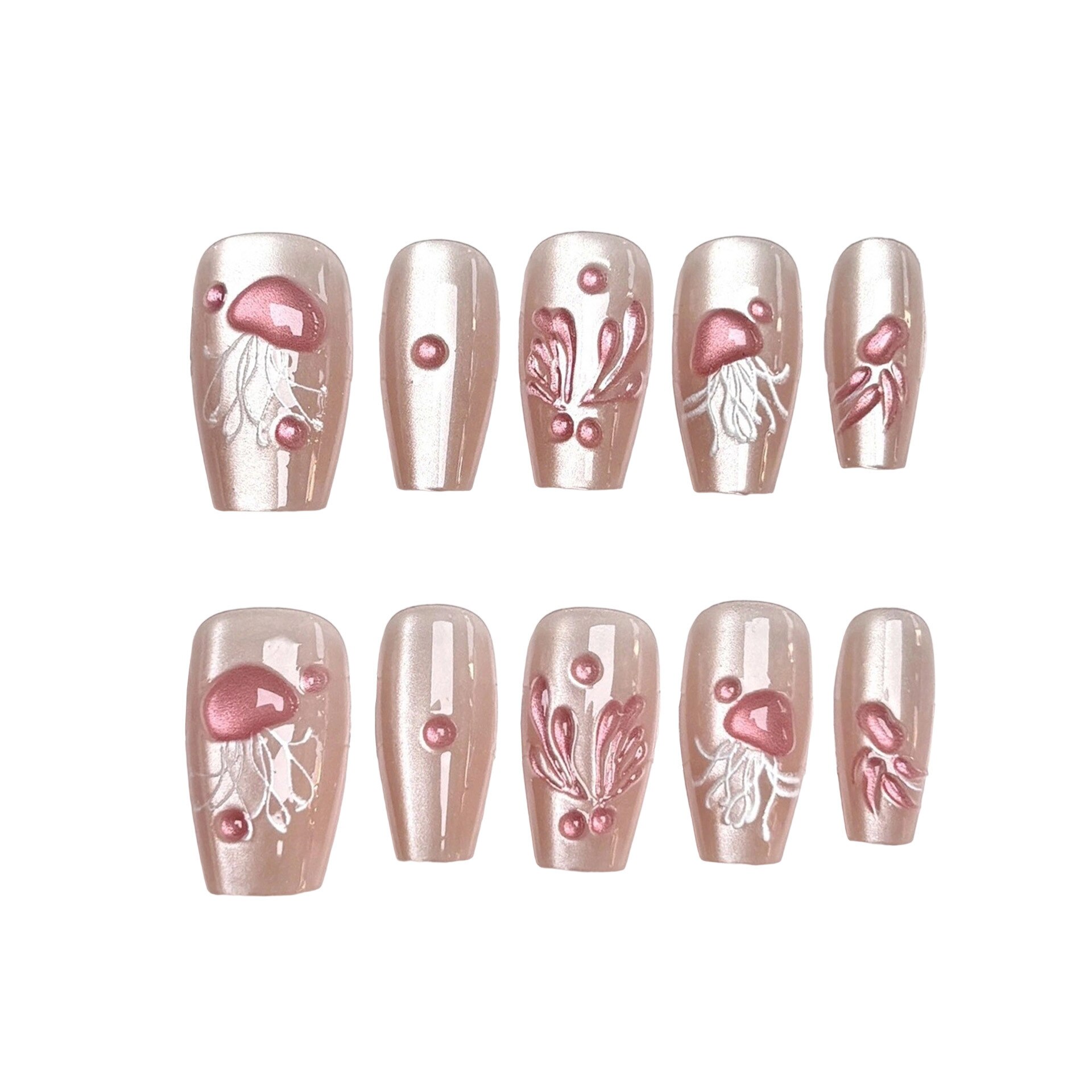 Set de 30 de unghii false tip press on, patrat, model de meduze dragut ...
