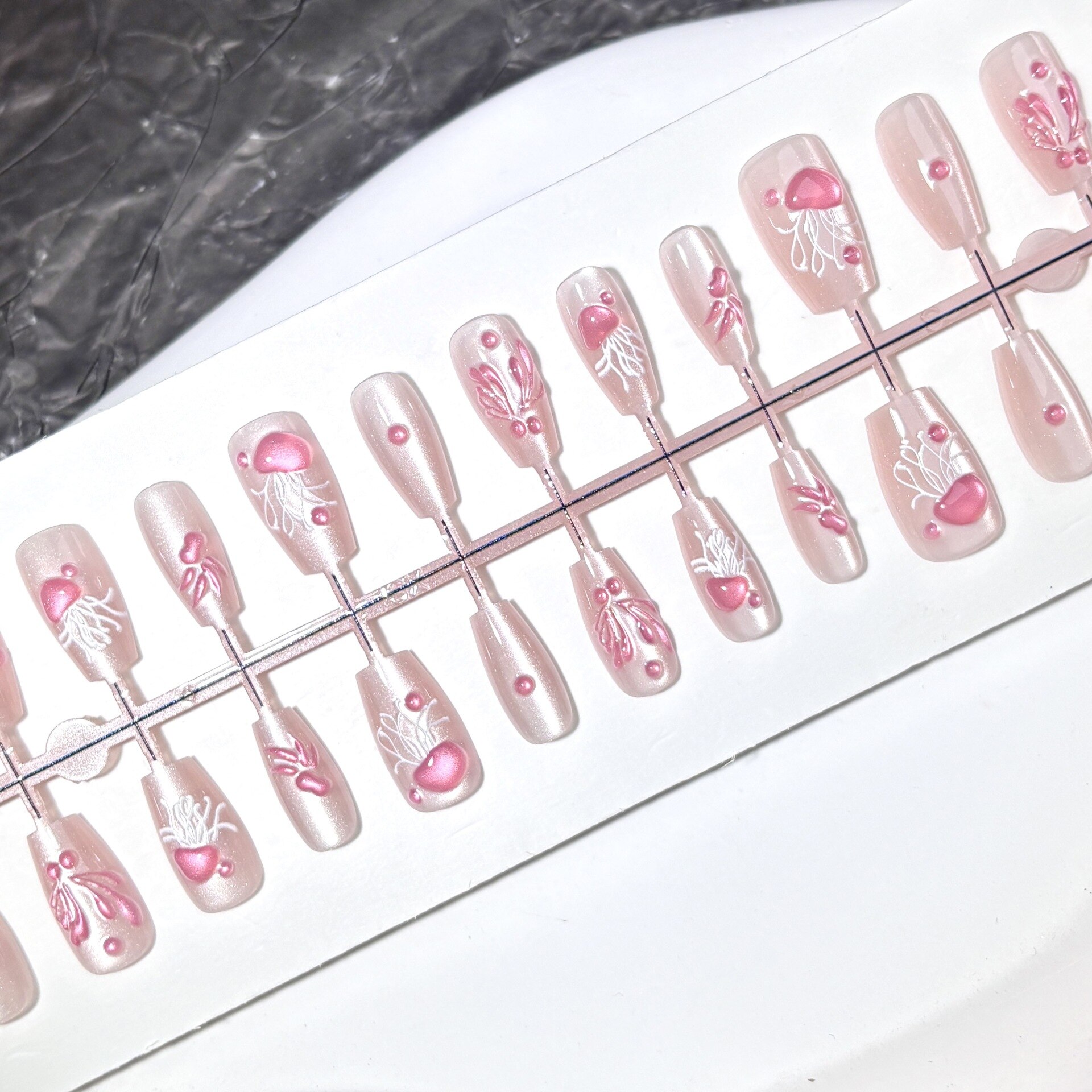 Set de 30 de unghii false tip press on, patrat, model de meduze dragut ...