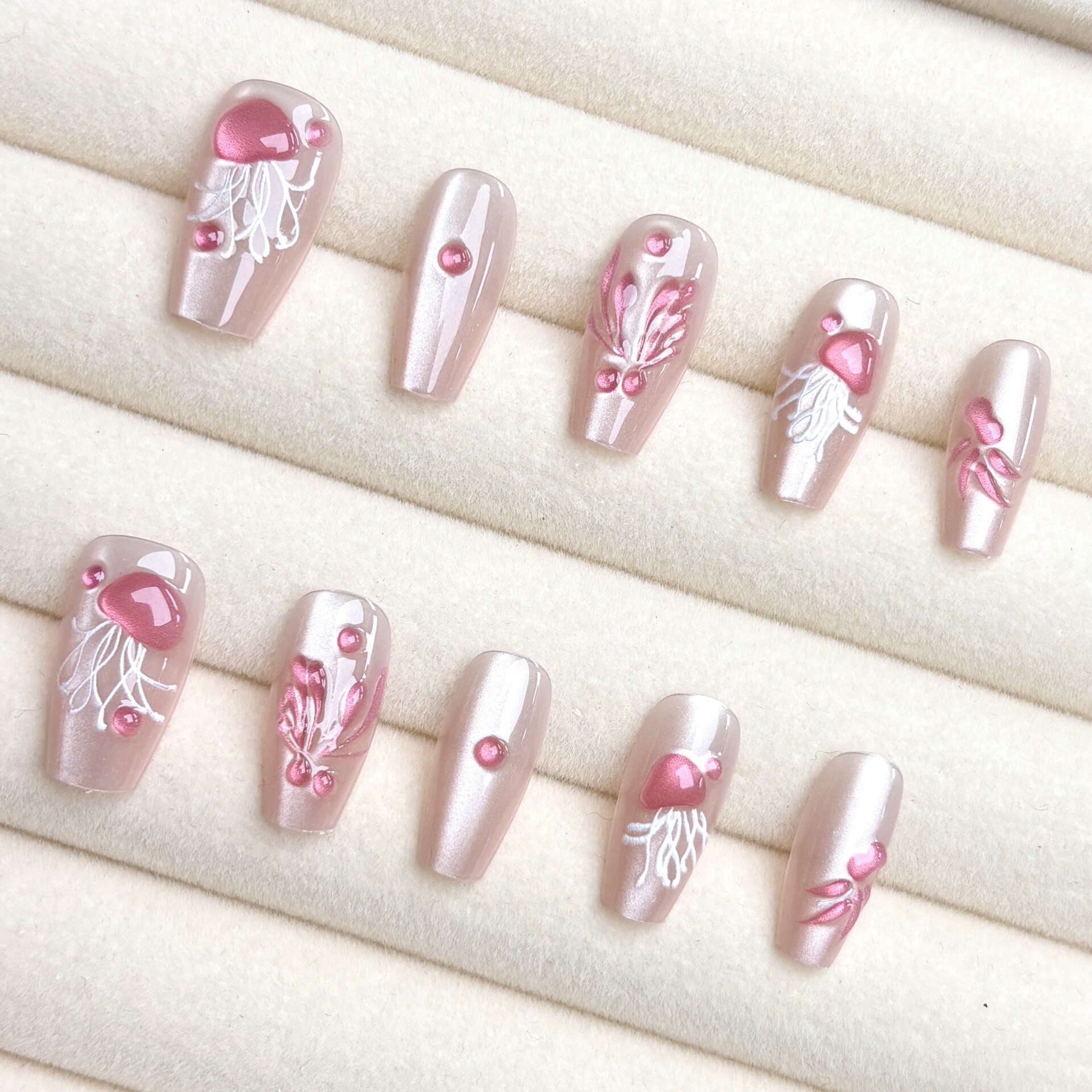 Set de 30 de unghii false tip press on, patrat, model de meduze dragut ...