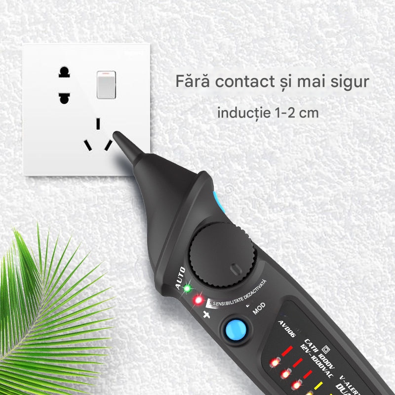 Detector de tensiune fara contact, tester pentru prize electrice de 12 ...