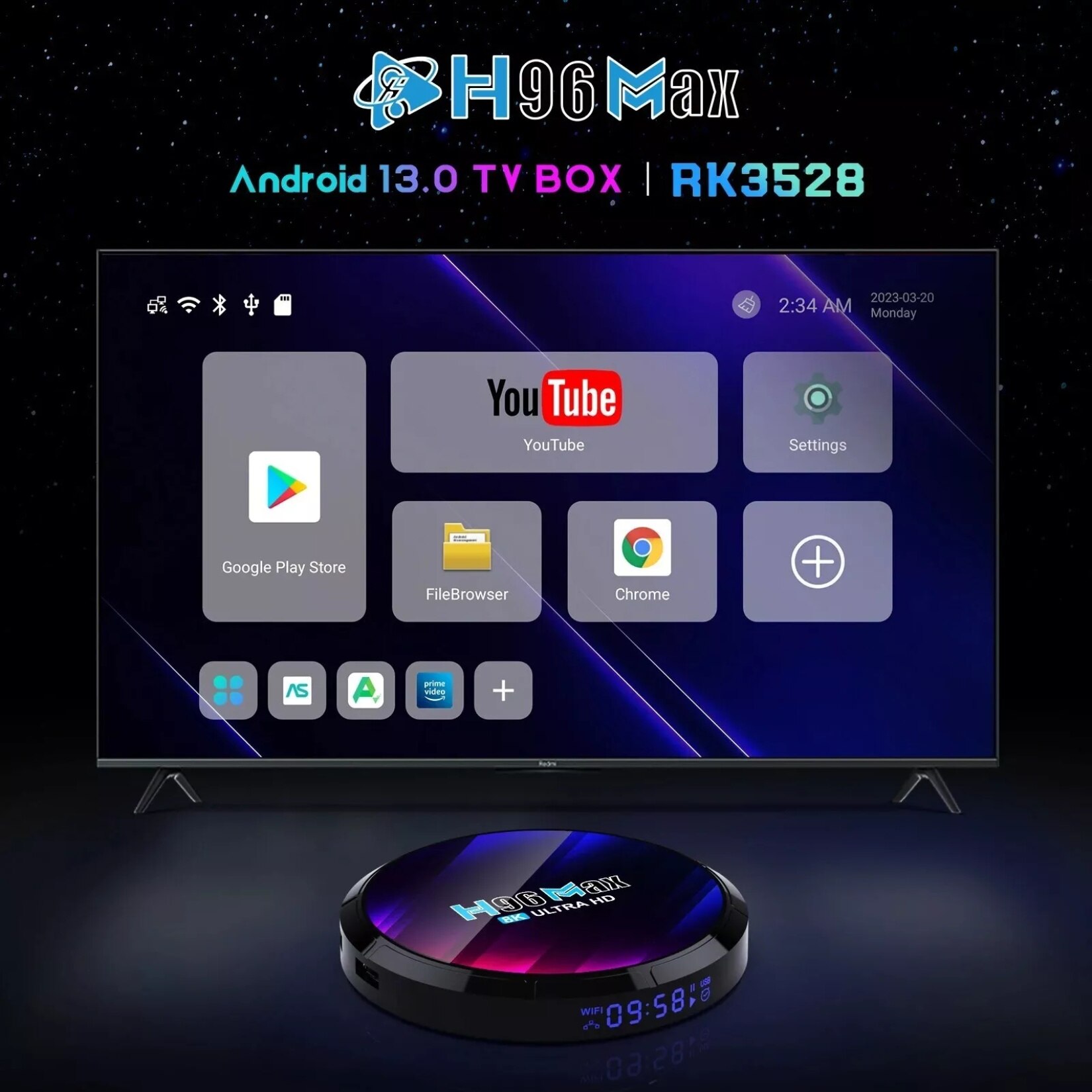 Mediaplayer H96 Max RK3528 JFYU®, cu telecomanda, Rezoultie 8K, Penta ...