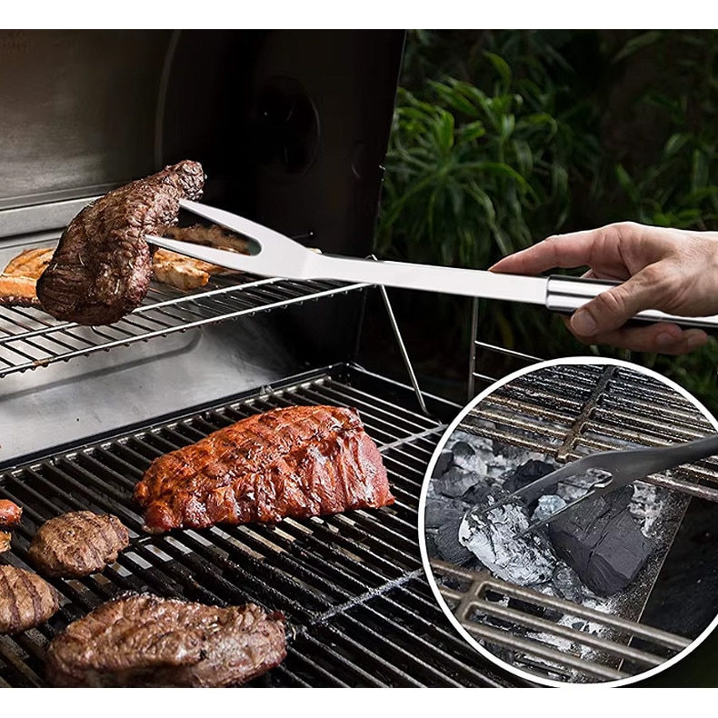 Set 3 ustensile de gratar, inox, cleste + paleta + furculita, 41 cm ...