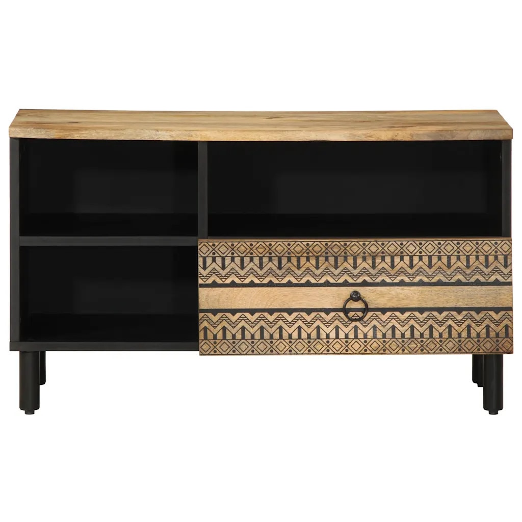 Comoda TV, vidaXL, 80x33,5x46 cm, lemn masiv mango, neagra - eMAG.ro