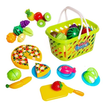 Set educativ cosulet cu alimente, fructe si legume de taiat cu velcro ...