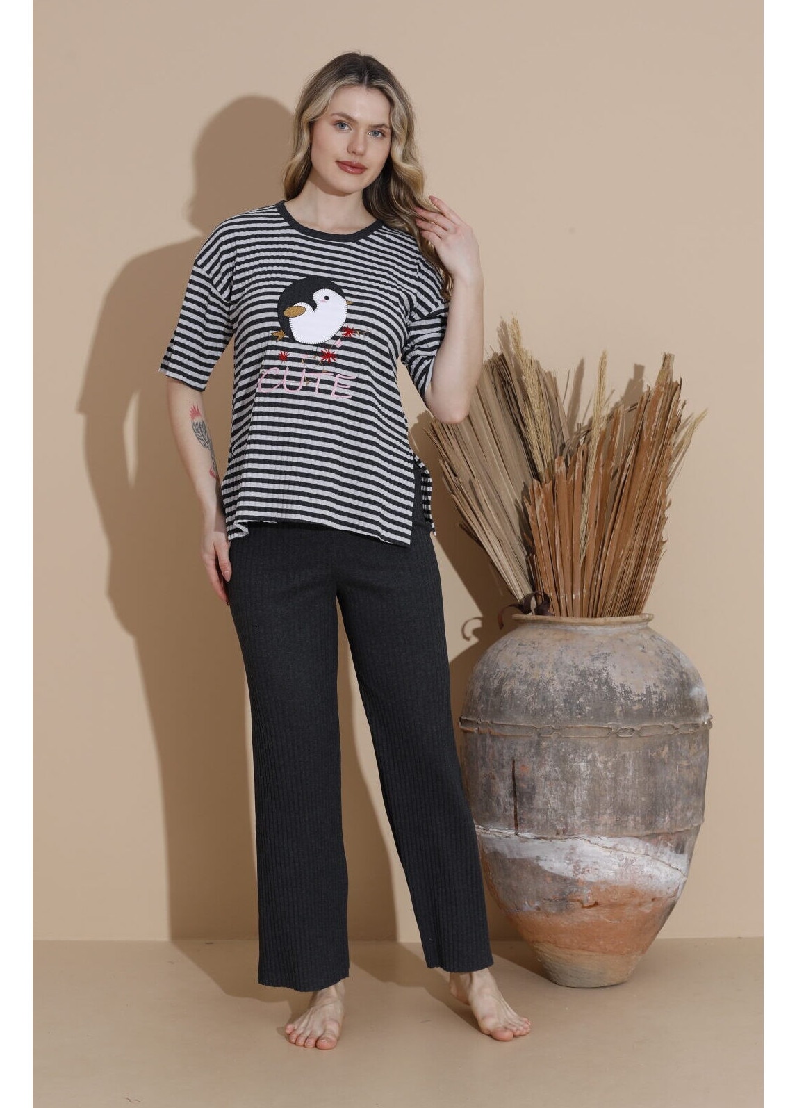 Pijama Femei, Bumbac, Pinguin, Negru - eMAG.ro