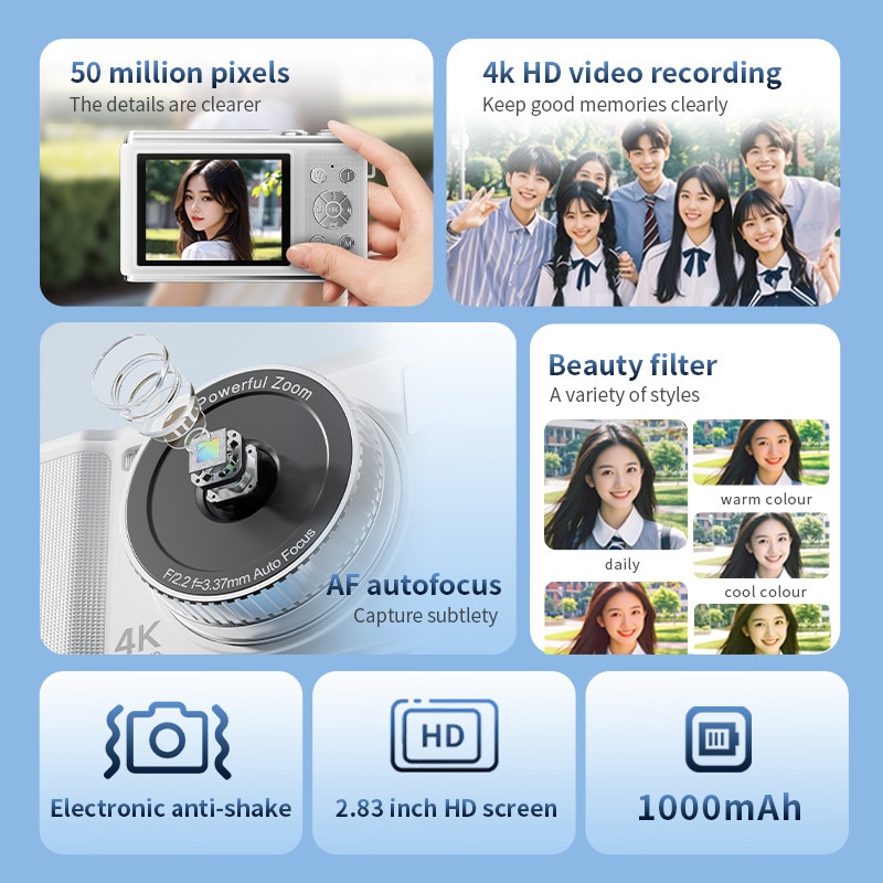 Camera digitala, 4K, 50 megapixeli, card de memorie de 128 GB, WIFI ...