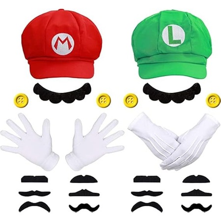 Costum carnaval Super Mario, palarie Luigi, set cu masti, manusi si ...