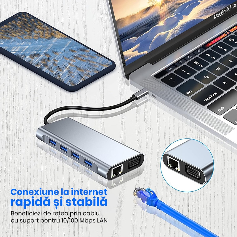 Adaptor Hub USB-C Multifunctional Xenomo ®️ CONNECT PRO, HDMI 4K, VGA ...