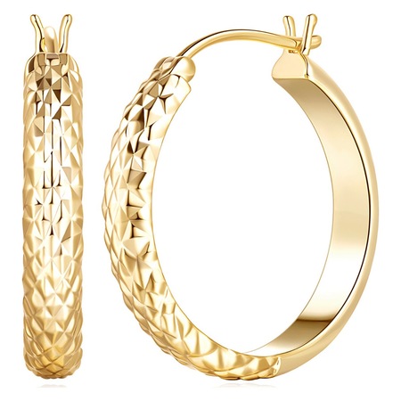Cercei aur rotunzi 14K cu textura diamant cercei aur dama eleganti ...