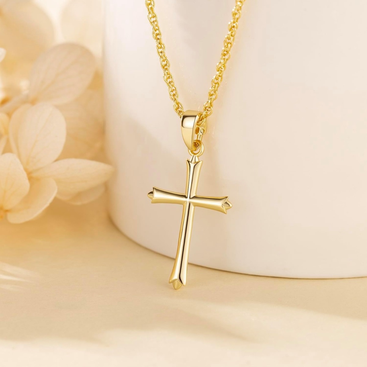 Colier pandantiv cruce aur 14K simbol credinta si protectie bijuterie ...