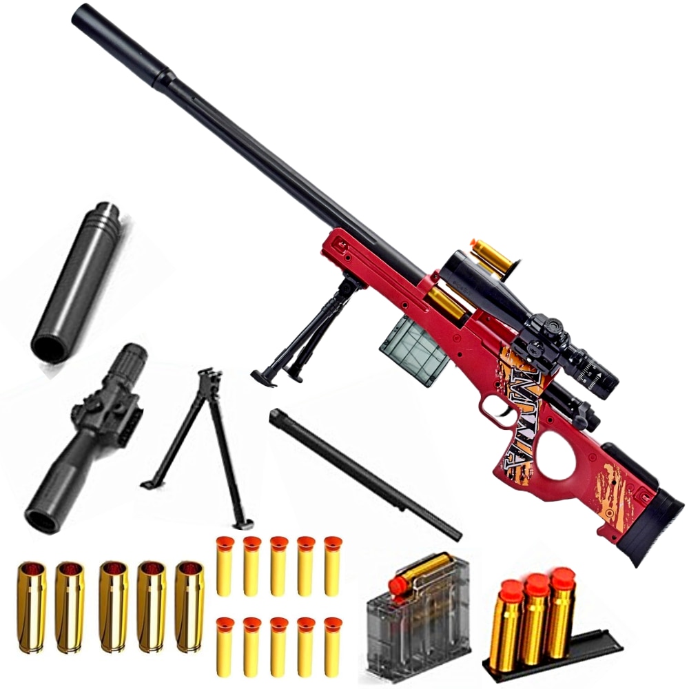 Pusca Elita Sniper de Jucarie AWM cu Gloante Moi din Burete EVA si 5 ...