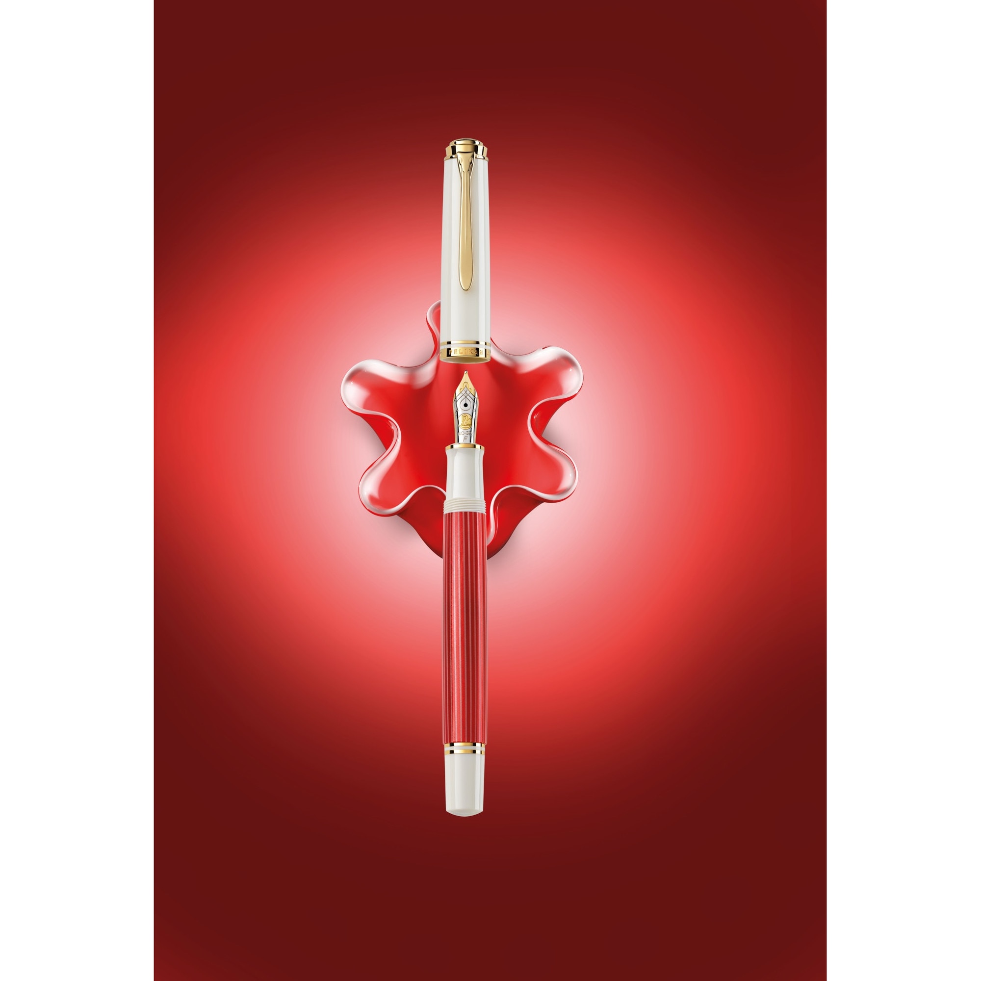 Stilou Souveran M600 Editie Speciala Red-white, Penita F Aur 14k ...