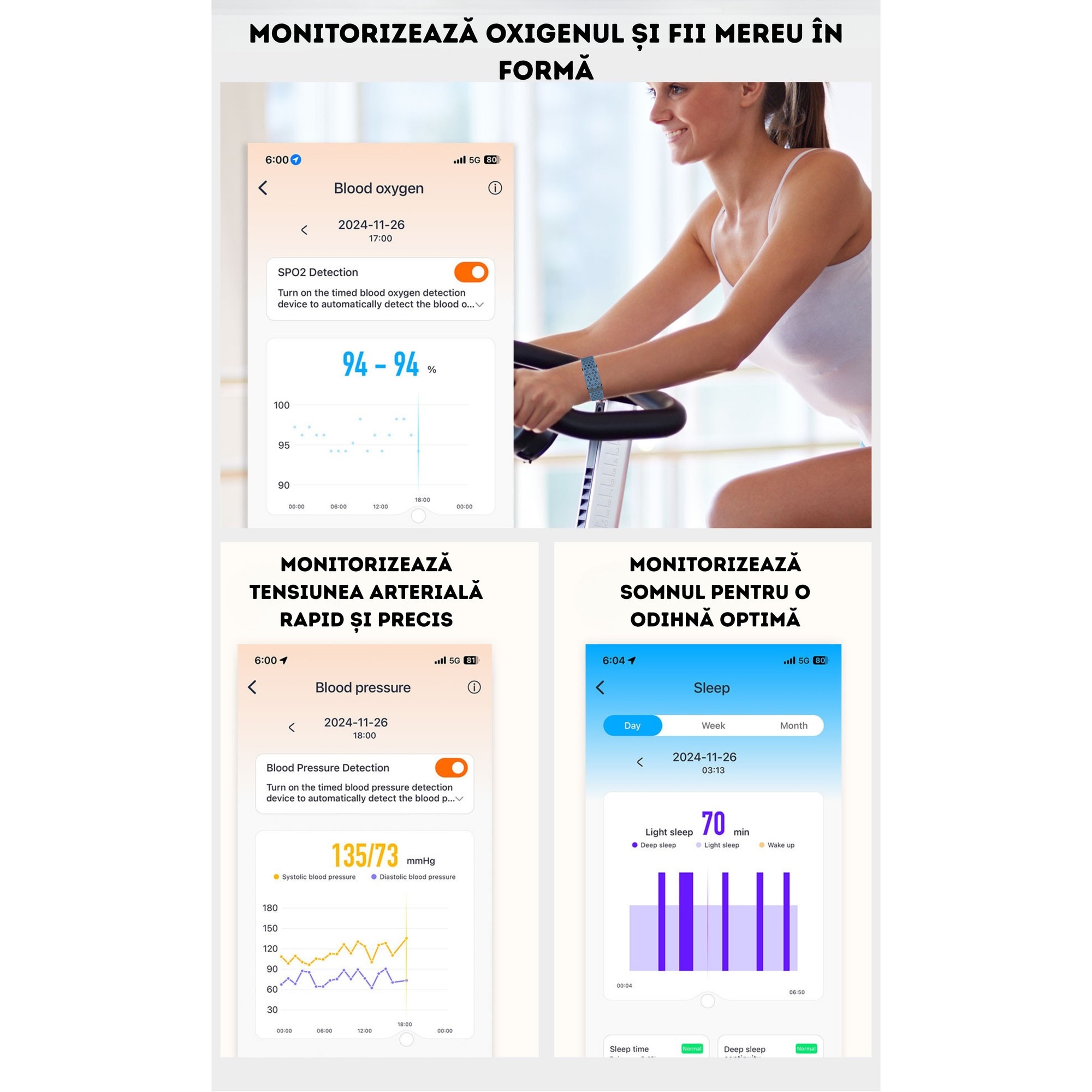 Bratara Smart Fitness Inteligenta Nitoplay®, 2 Curele Blue, Bluetooth, GPS, Android/iOS, Meniu ...