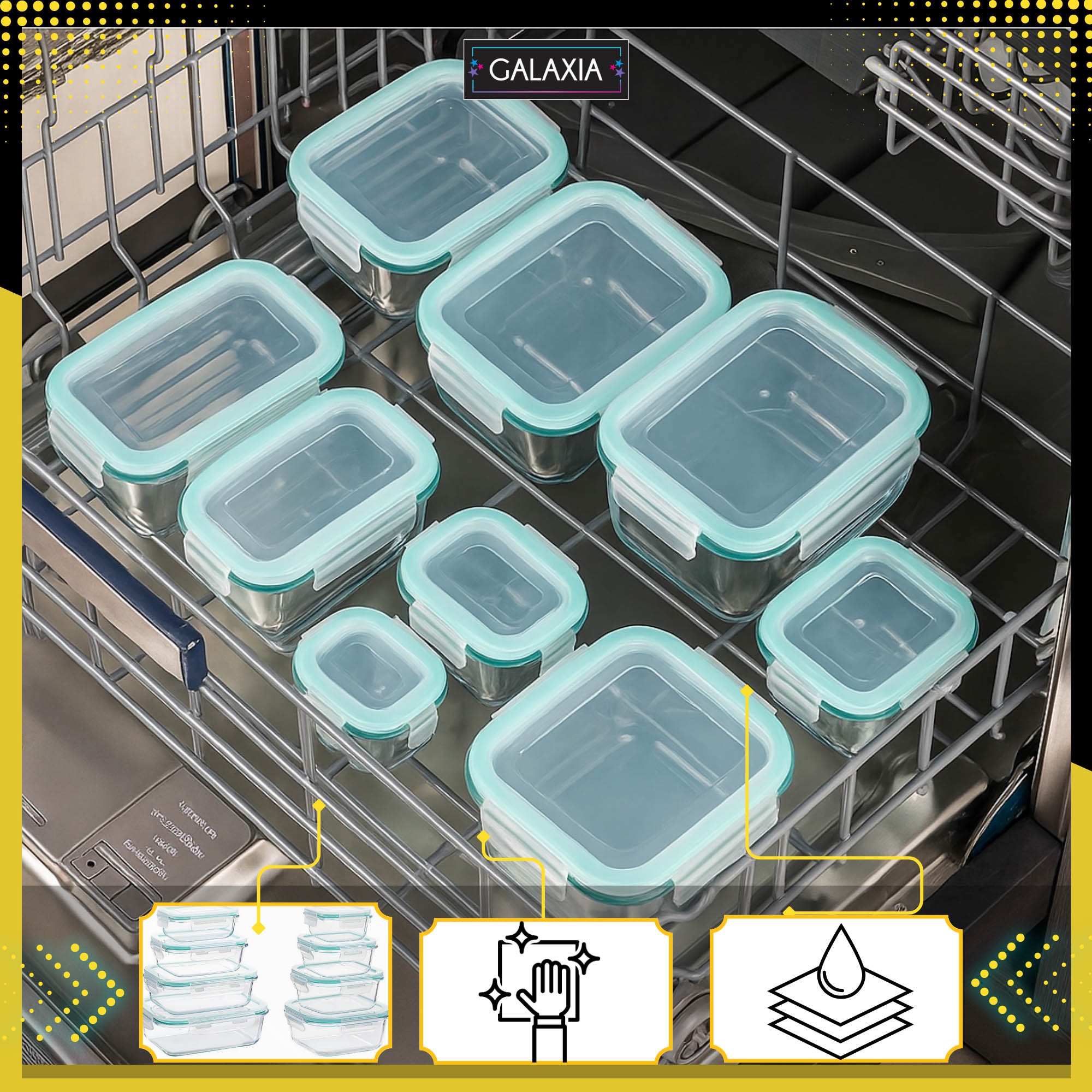 Set caserole 8 compartimentate din sticla, Cutii alimentare GALAXIA ...