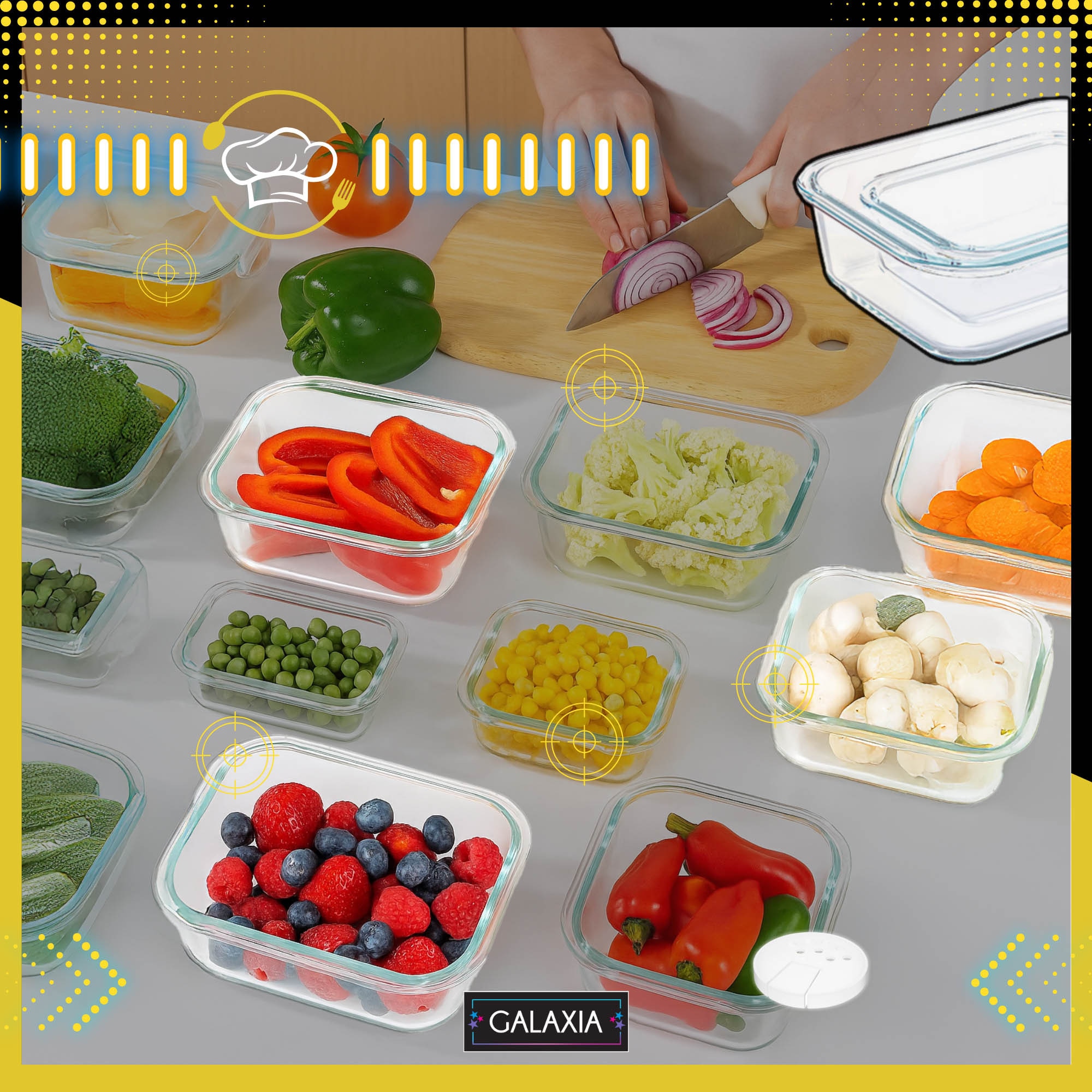 Set caserole 8 compartimentate din sticla, Cutii alimentare GALAXIA ...