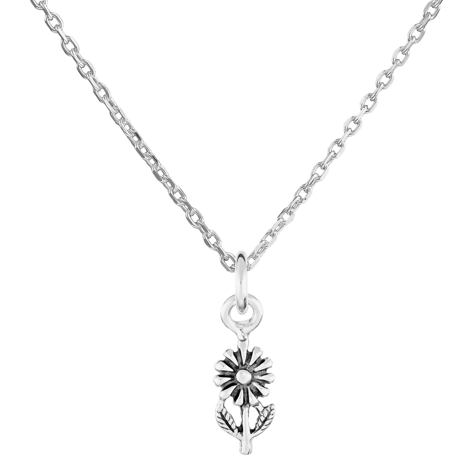 Colier delicat cu flori din argint, floare oxidata, argint, 42 cm - eMAG.ro