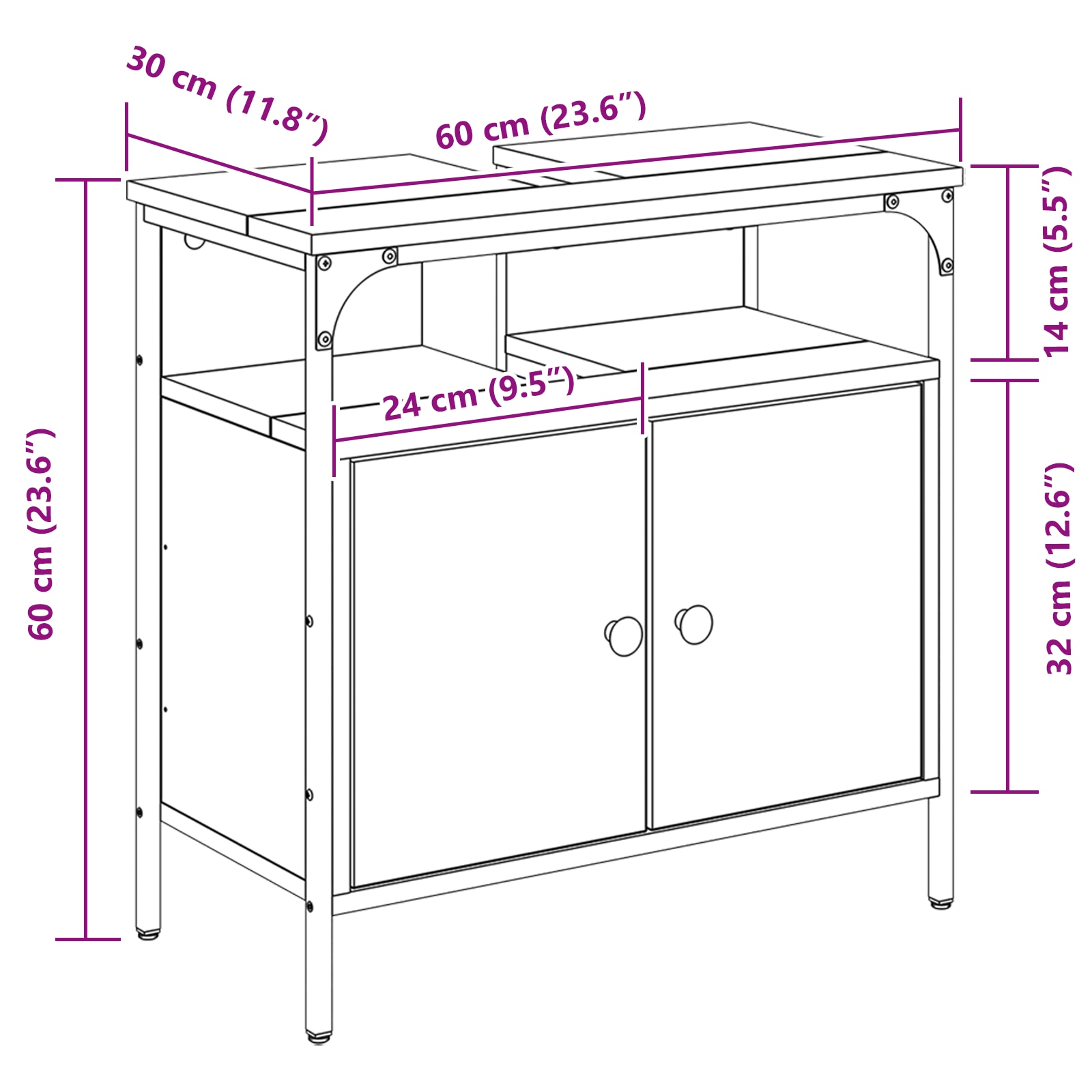 Dulap baie pentru lavoar vidaXL, design modern, 60x30x60cm, stejar, cu ...