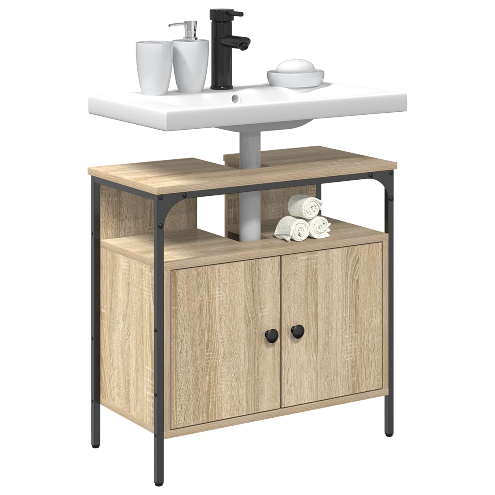 Dulap baie pentru lavoar vidaXL, design modern, 60x30x60cm, stejar, cu ...