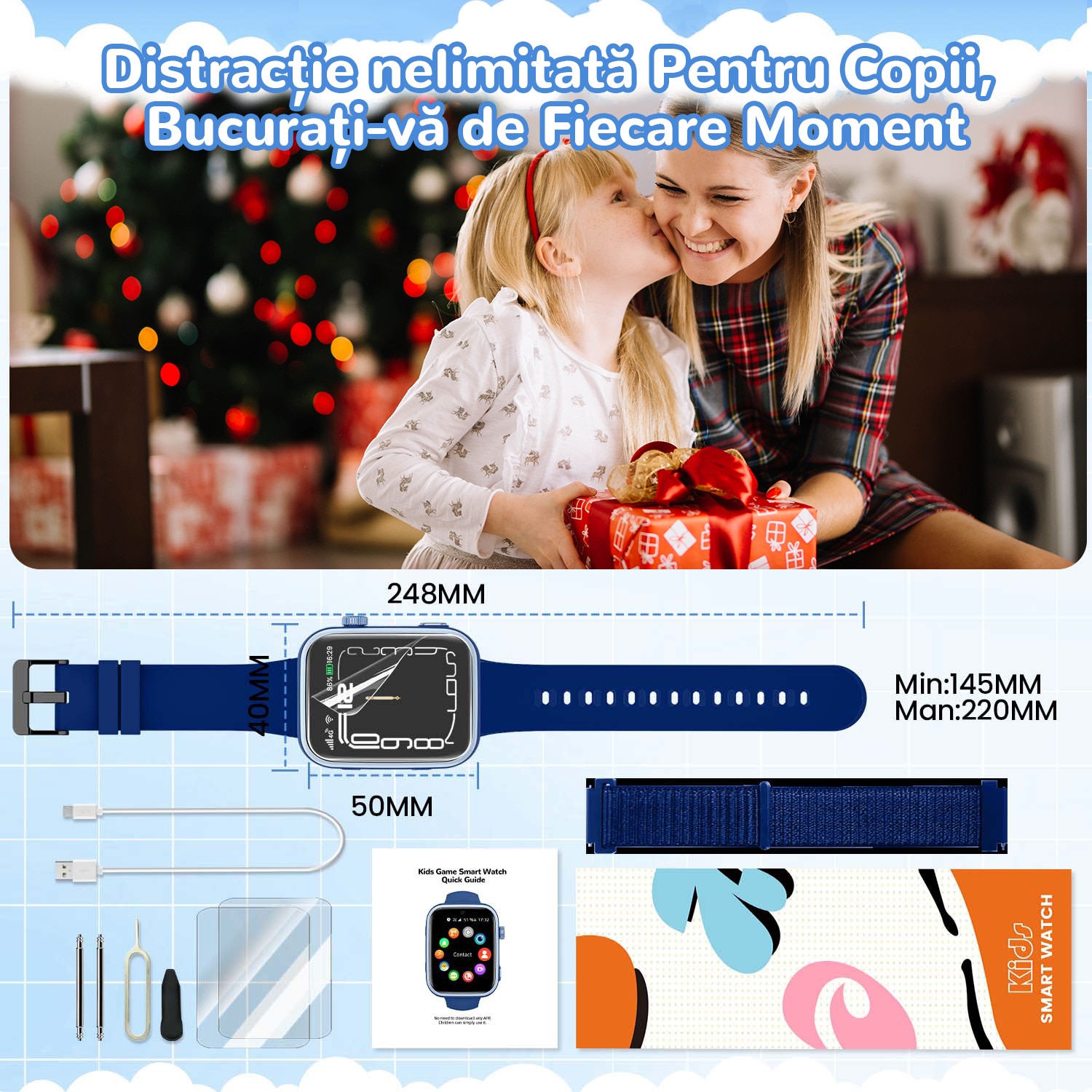 Ceas smartwatch copii 4G GPS FOSMET®, Ecran HD de 1, 83 inchi, WiFi ...