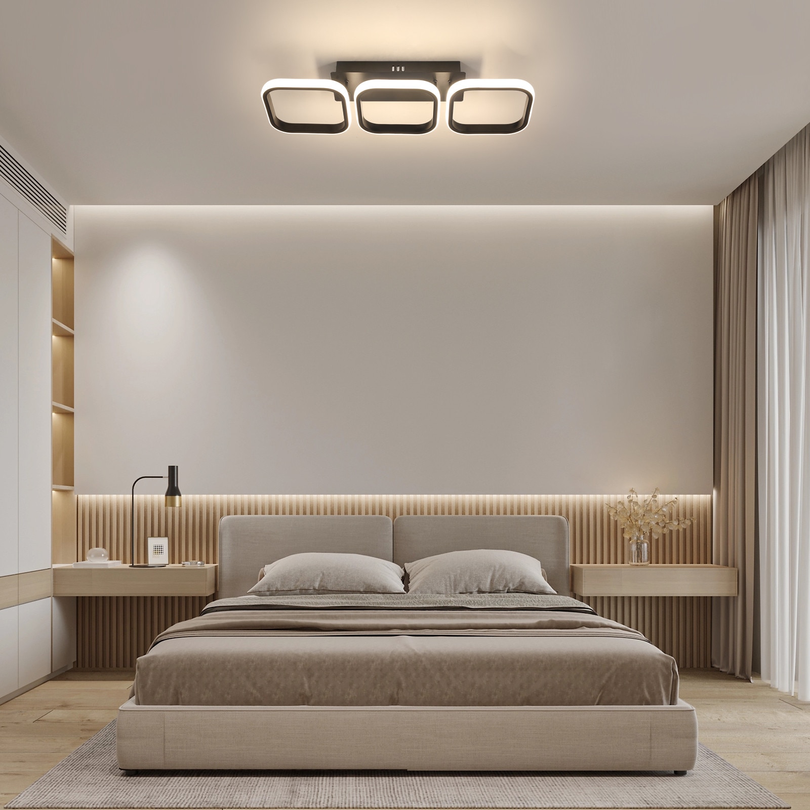 Lampa de tavan LED, Goeco, Neagra, Patrata cu trei capete, 32W, Reglare ...