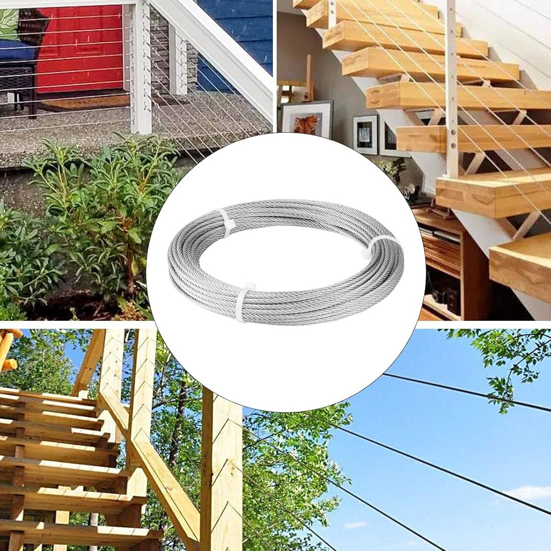 Kit de cablu din inox 15m, 3mm, Rezistenta 170 kg, cu accesorii pentru ...