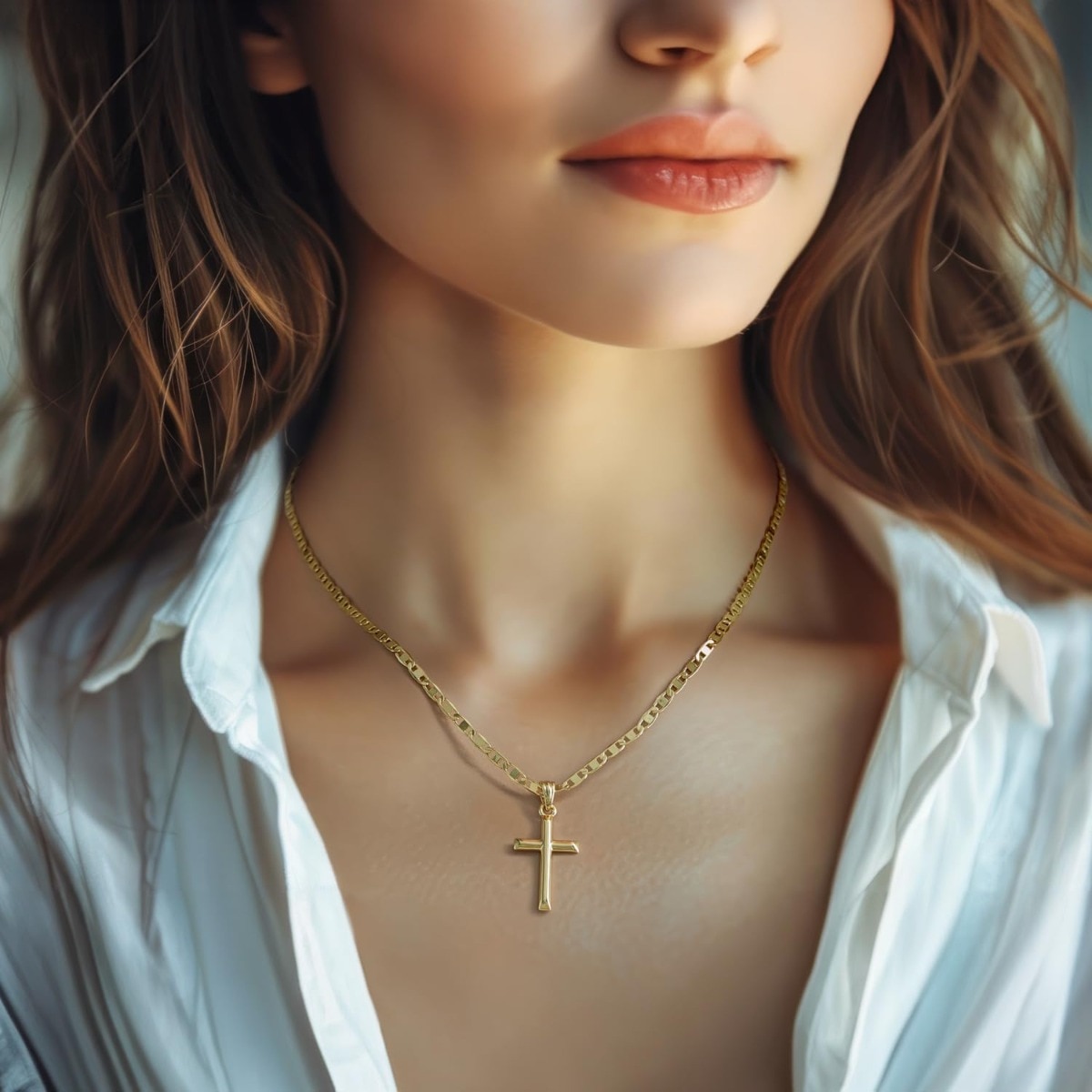 Colier Lant Cu Pandant Cruce aur 14k cu pandantiv cruce simpla colier ...