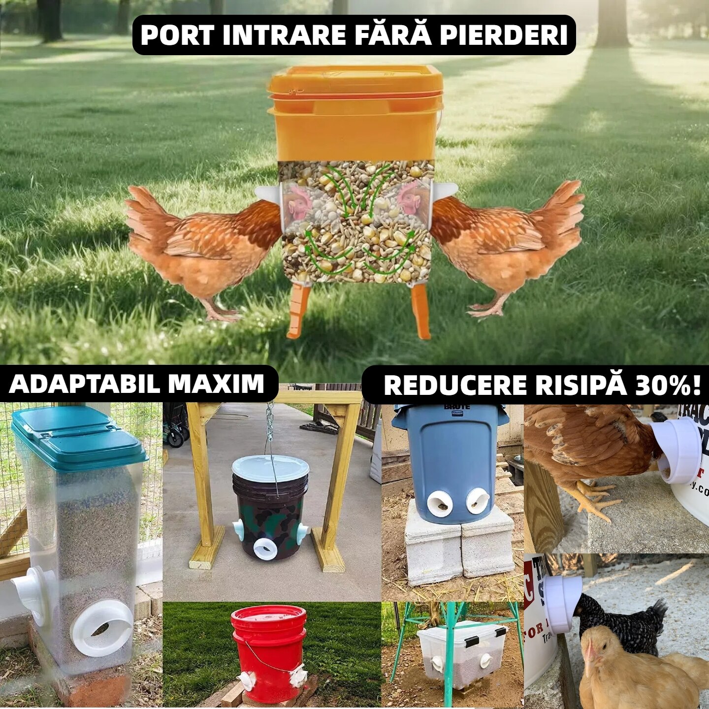 Set Hranitor si Apa Automat pentru Pui Omelivon®, 6 Porturi de Hrana si ...