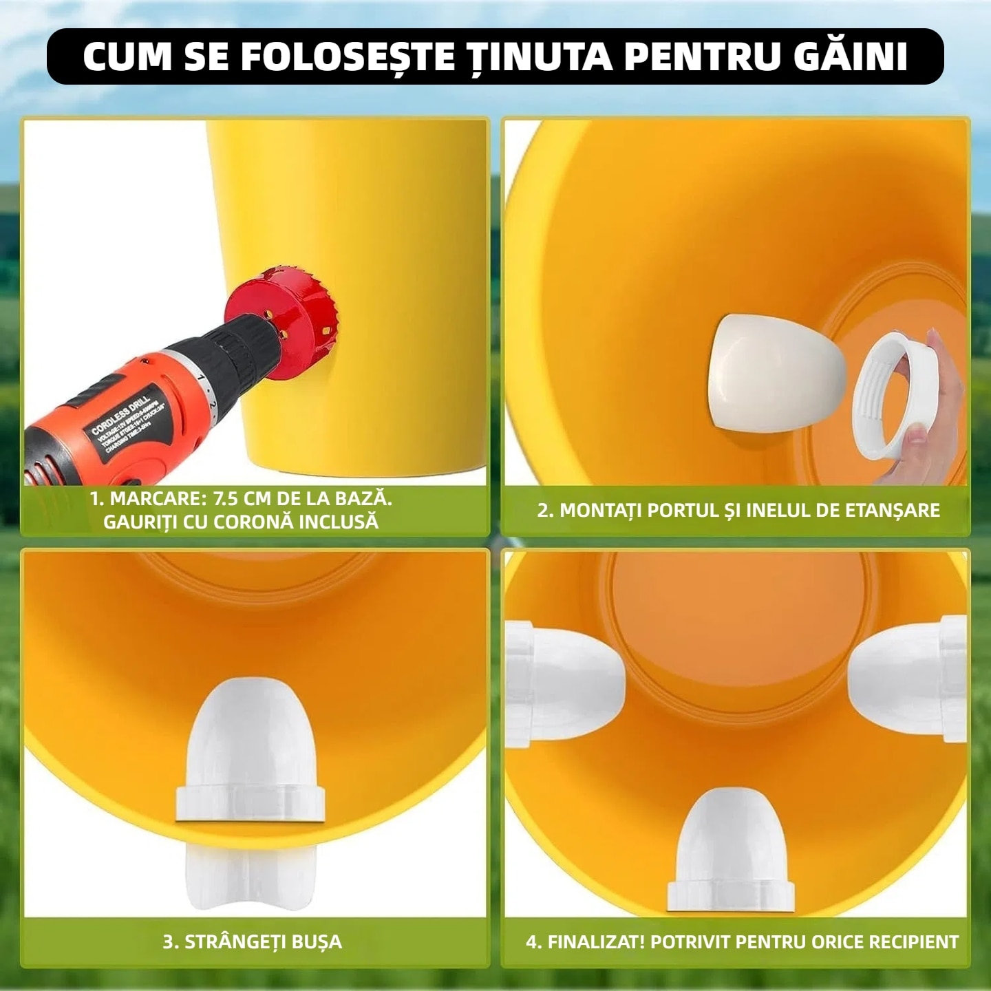 Set Hranitor si Apa Automat pentru Pui Omelivon®, 6 Porturi de Hrana si ...