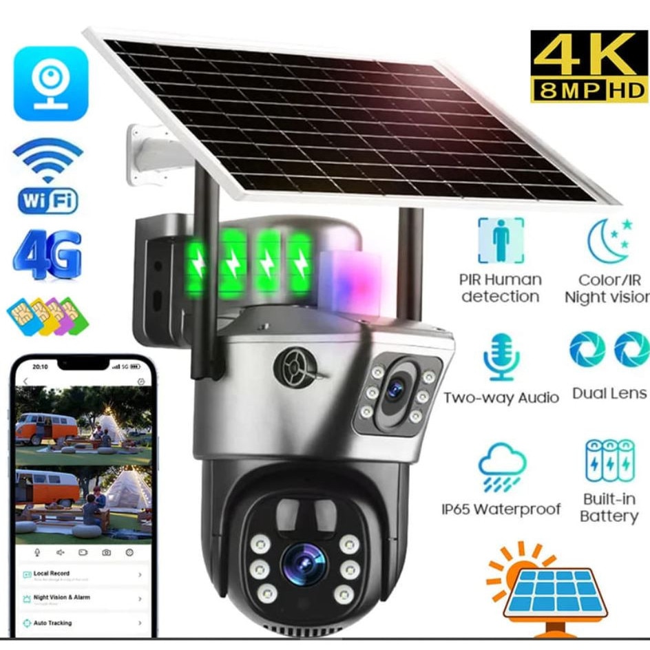 Camera Solara Smart AI VisionX Pro Supraveghere Video 4G SIM Panou Solar 18W Dual Lens 4k 8MP ...