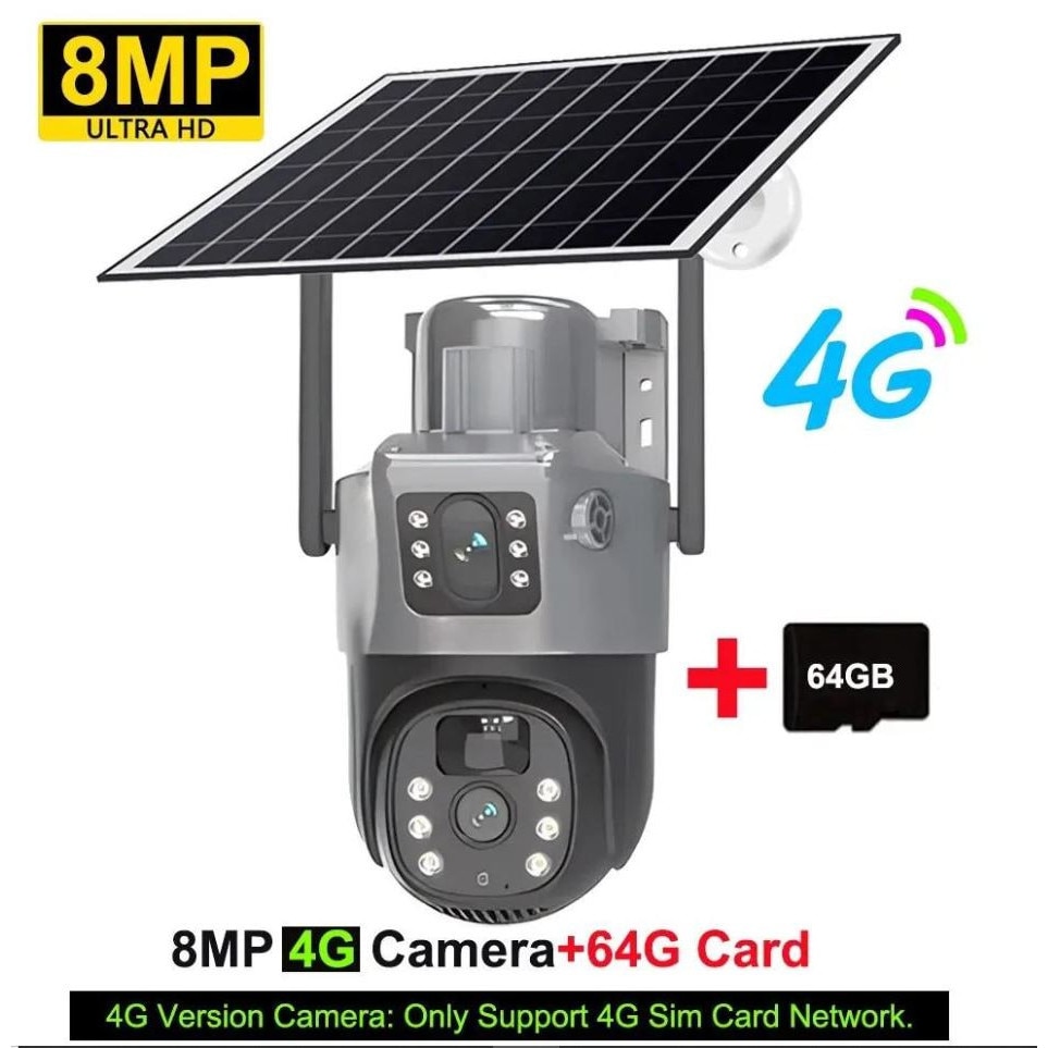 Camera Solara Smart AI V380 Pro Supraveghere Video 4G SIM Panou Solar Maxi Dual Lens 4k 8MP ...