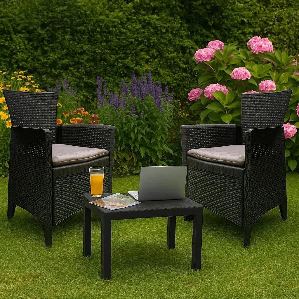 Set mobilier de gradina - terasa cu 2 fotolii cu perne si masa, aspect ...