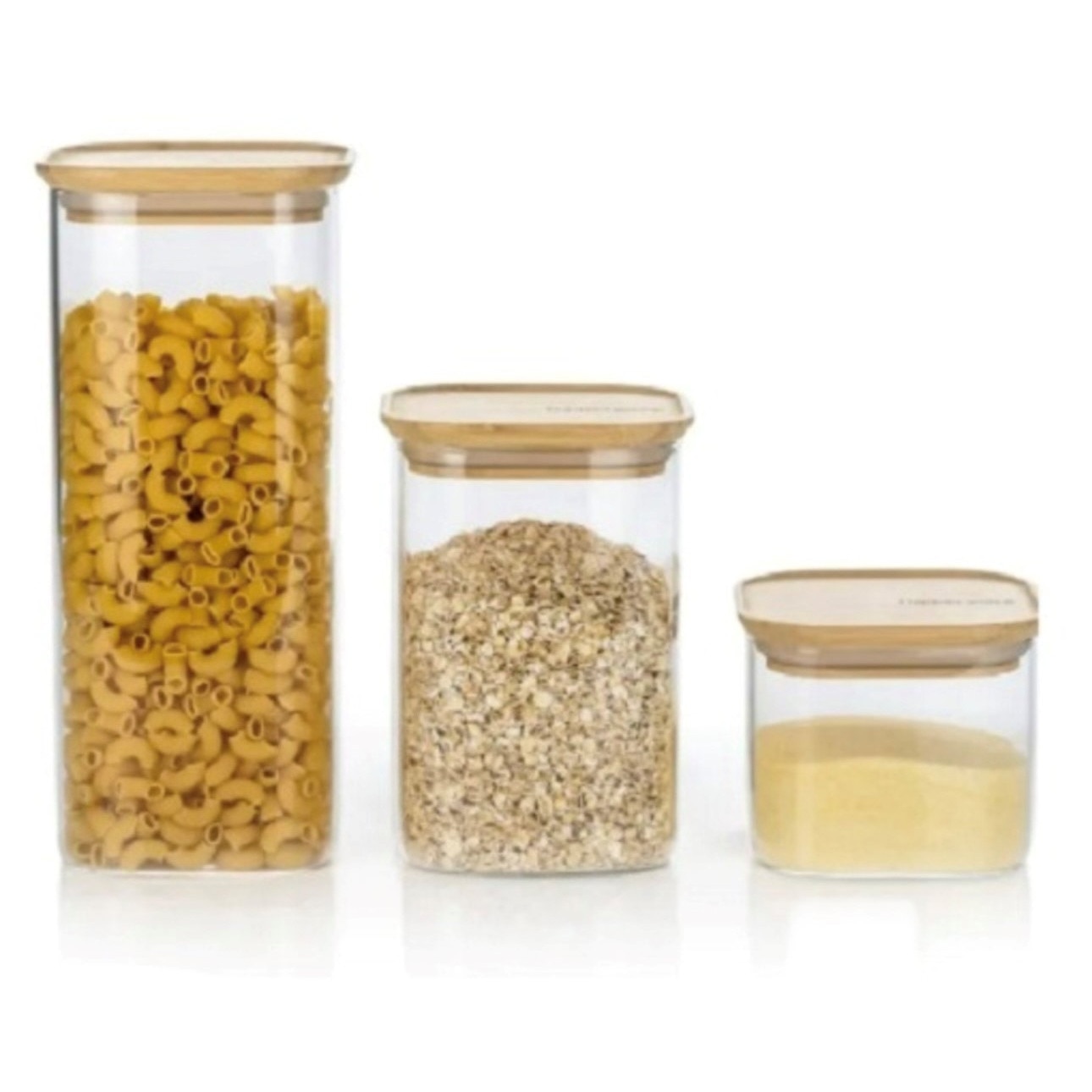 Set 3 borcane depozitare din sticla cu capace din bambus, 0.8/1.2/2L ...