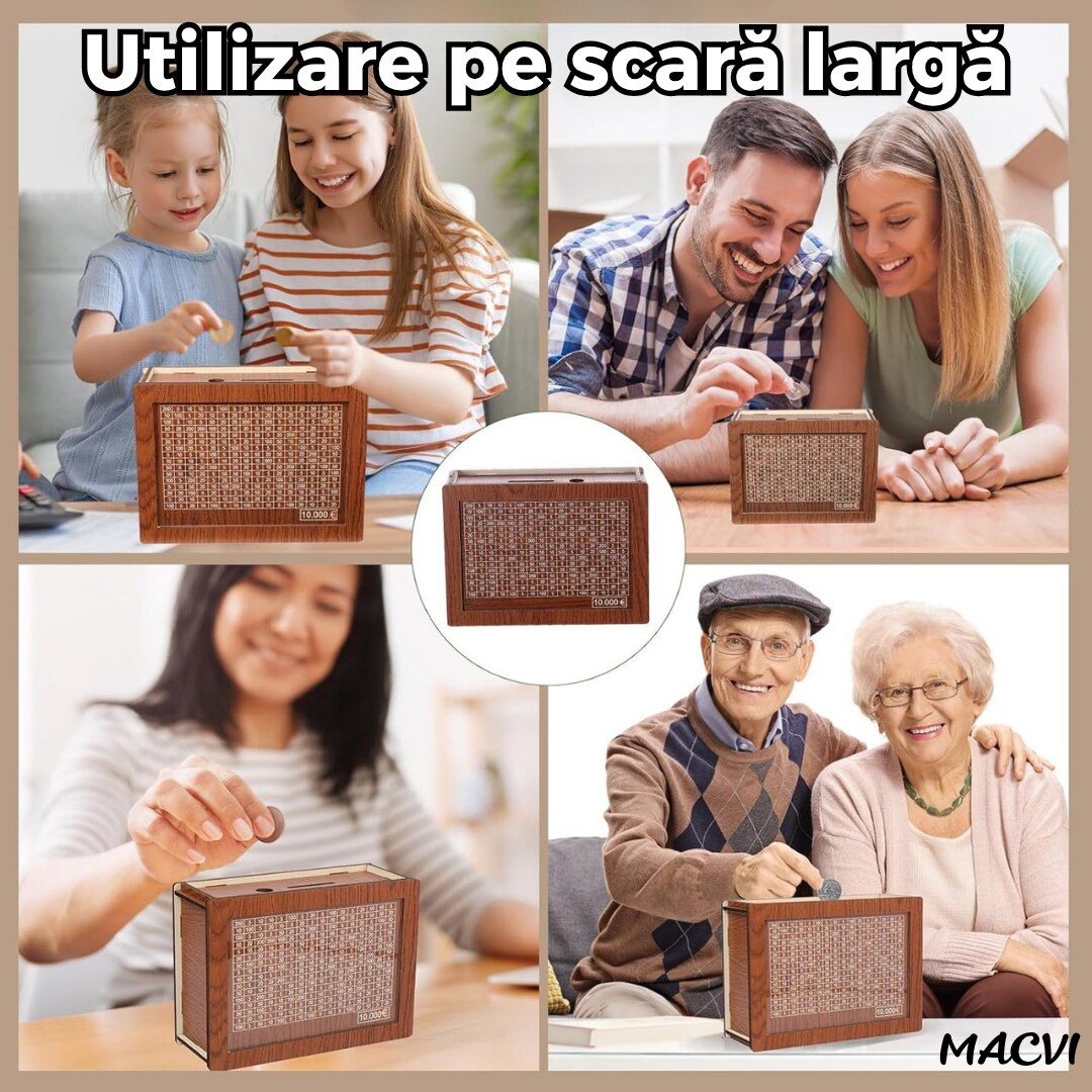 Cufar lemn Macvi® economii copii 22x14 cm design decorativ educativ ...
