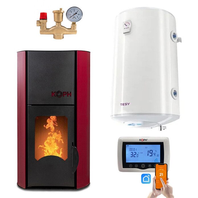 Pachet termosemineu cu peleti KOPH PM 25 kW Fiama, 170 mp, buncar ...