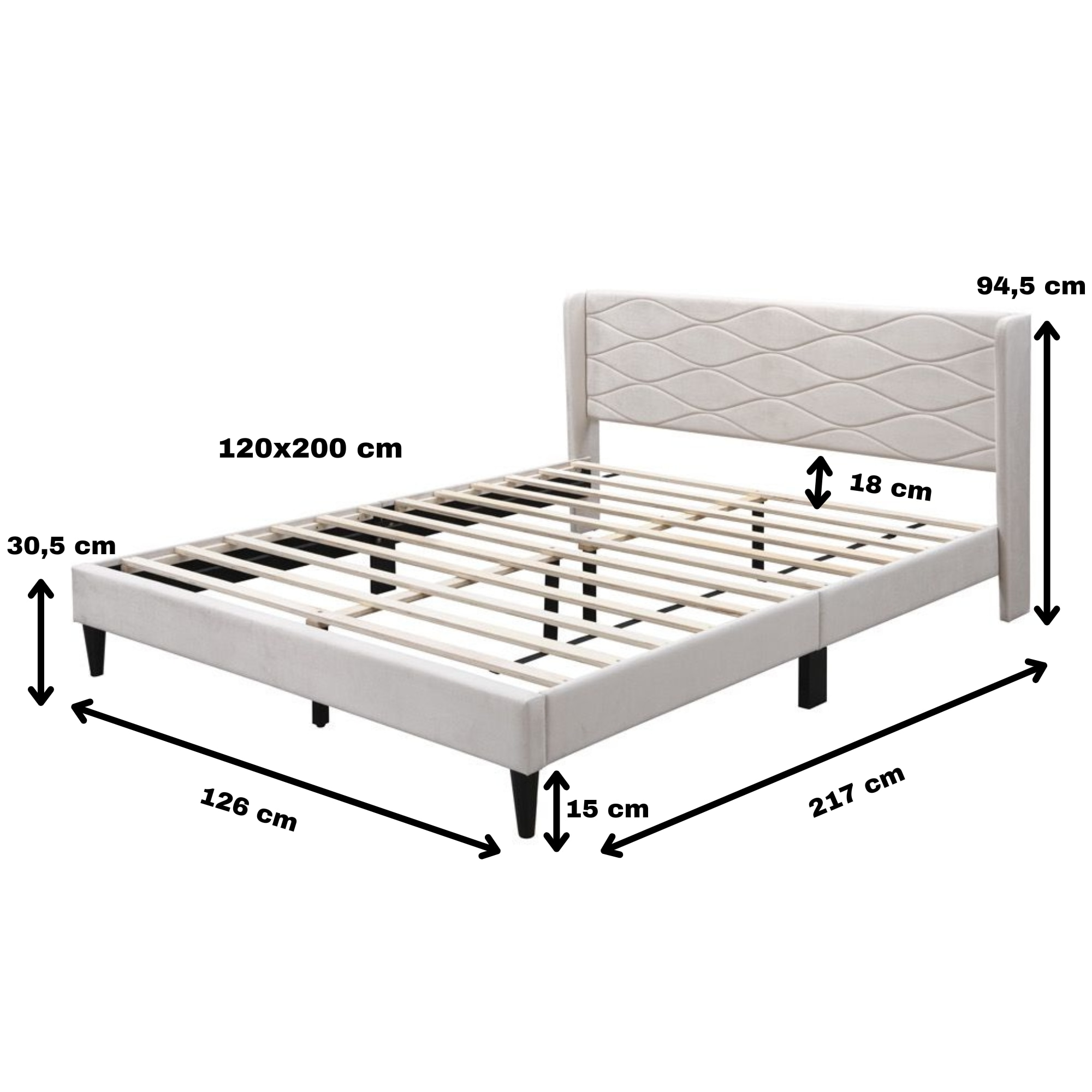 Pat tapitat Maya, 120x200, cadru din lemn cu somiera fixa, culoare Bej ...