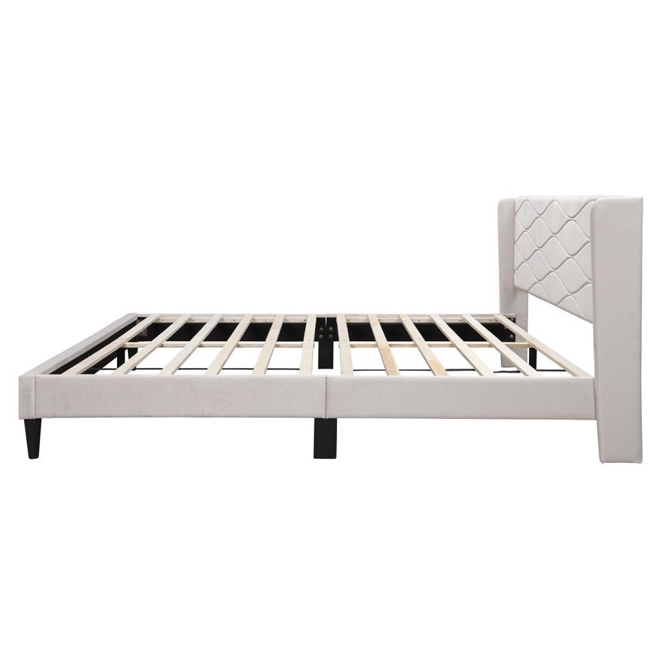 Pat tapitat Maya, 120x200, cadru din lemn cu somiera fixa, culoare Bej ...