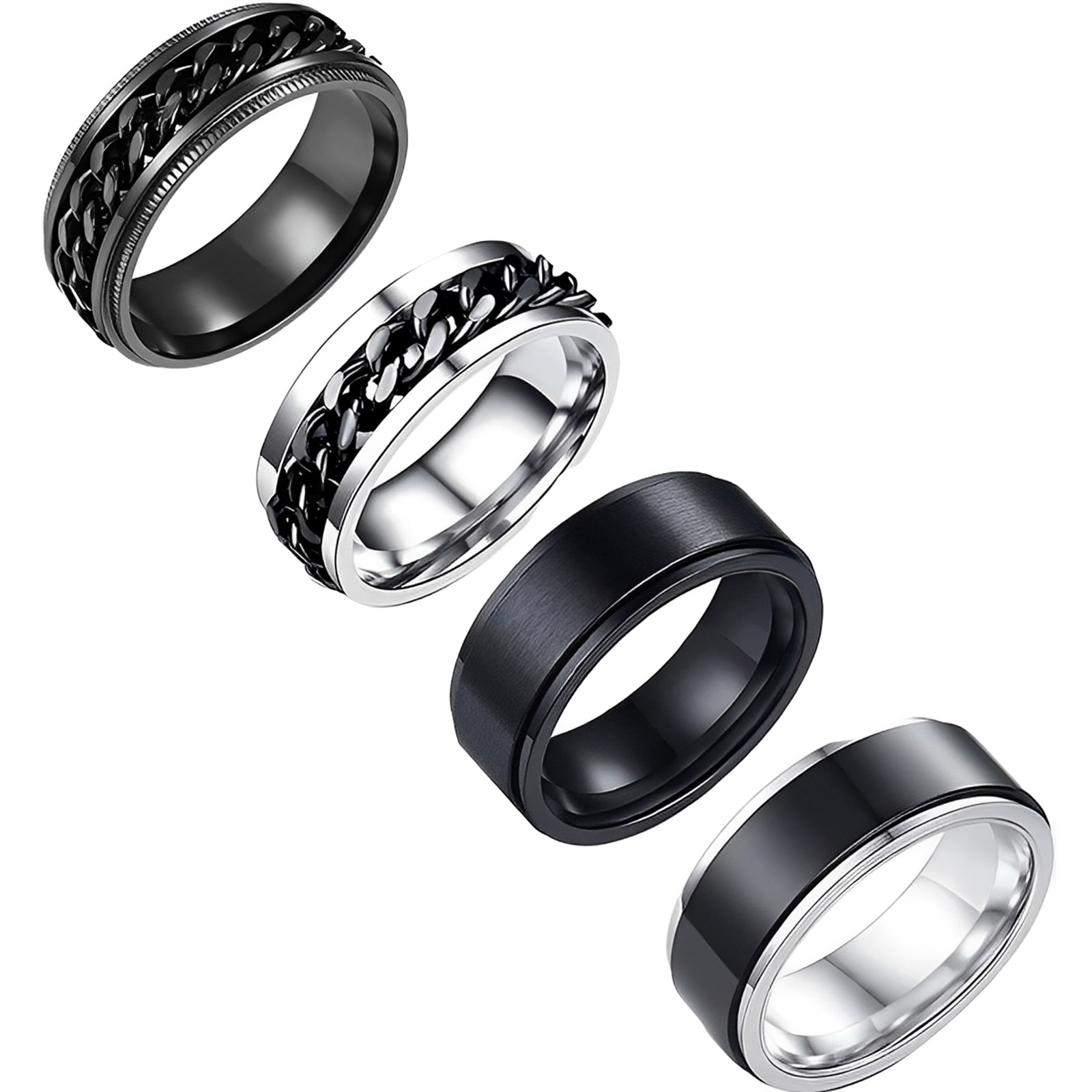Set 4 Inele Spinner TREXORA, inox, negru argintiu, 17.4mm, 5.5cm - eMAG.ro