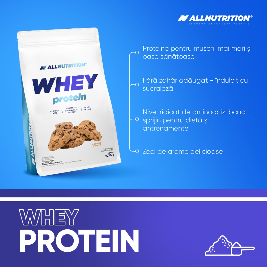 Proteine din zer, ALLNUTRITION Whey Protein, 908g, aroma Banane - Capsuni, pudra proteica ...