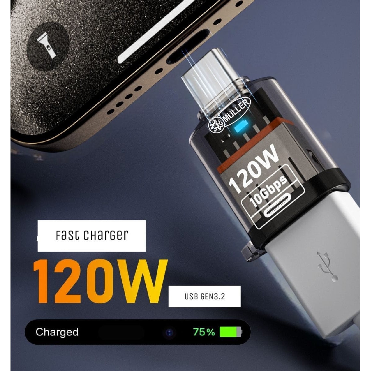 Адаптер Müller® USB 3.2 към USB-C, OTG, скорост 10 Gbps, зареждане 120W ...