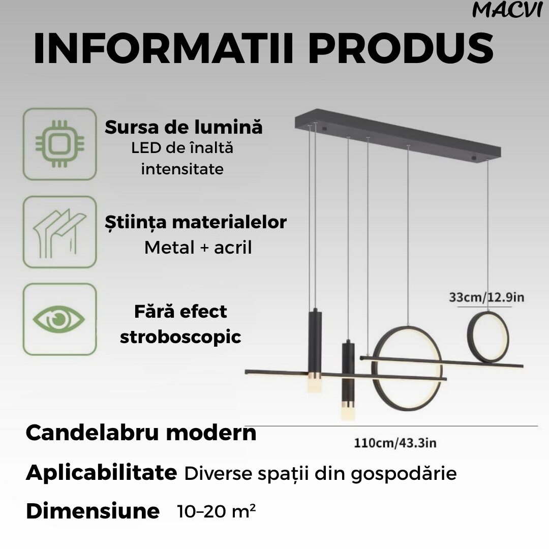 Lustra led Macvi® suspendata cu lumina ajustabila calda rece si neutra ...