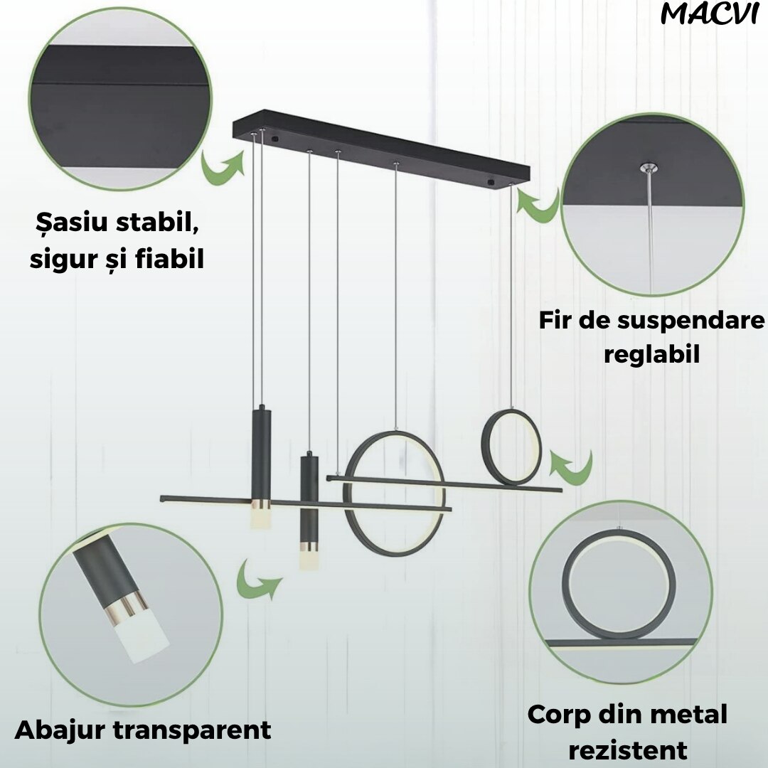 Lustra led Macvi® suspendata cu lumina ajustabila calda rece si neutra ...