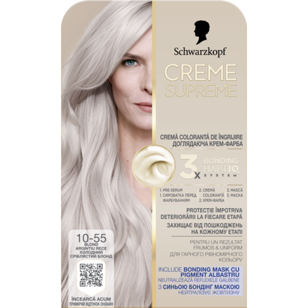 Vopsea de par permanenta cu amoniac Schwarzkopf Creme Supreme, 10-55 ...