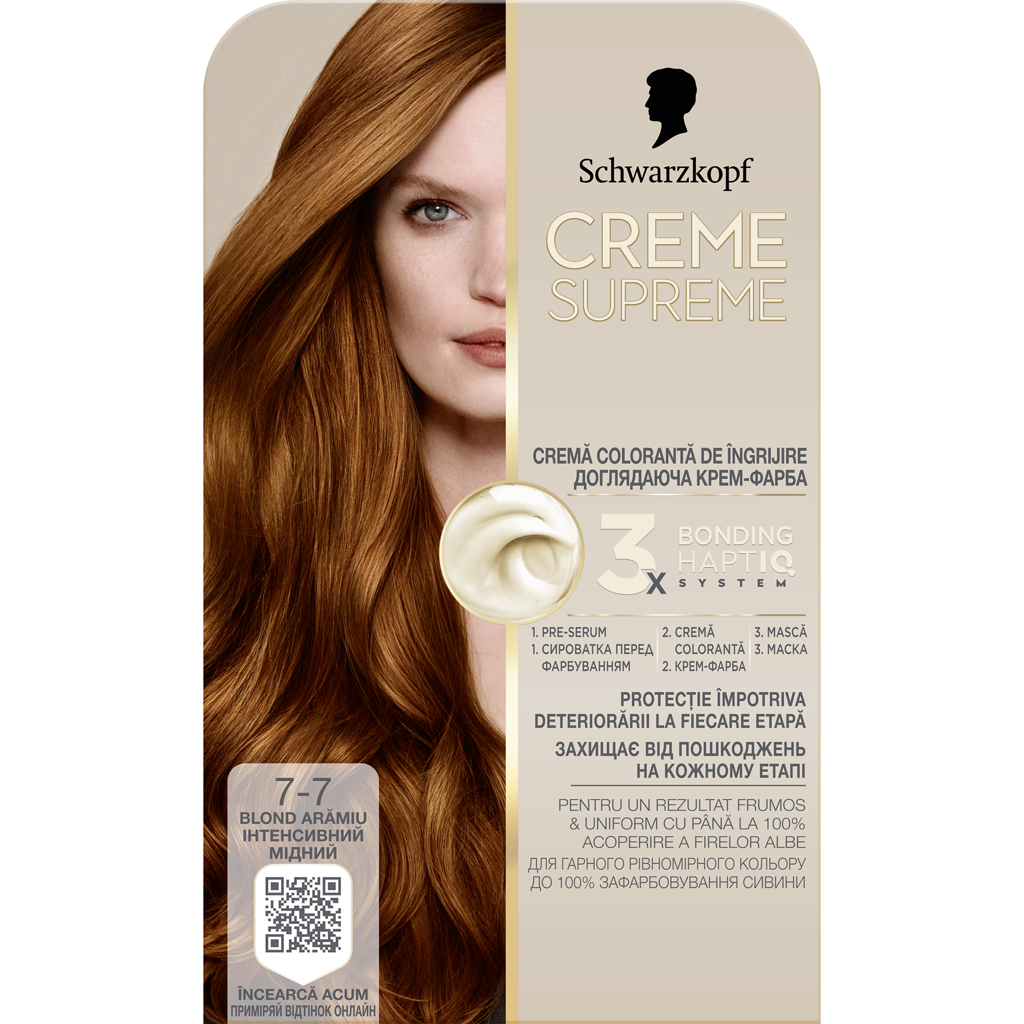 Vopsea de par permanenta cu amoniac Schwarzkopf Creme Supreme, 7-7 ...