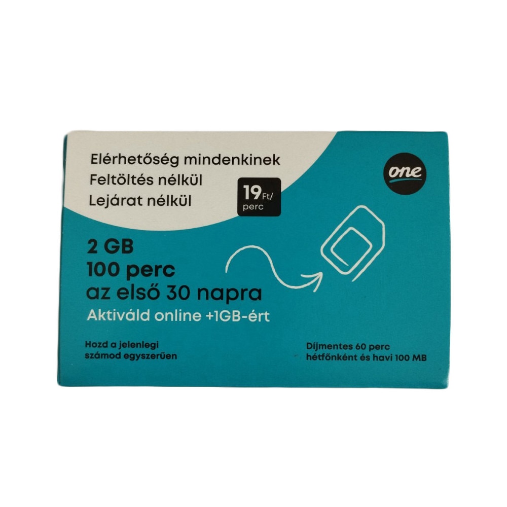 One sim kártya, 2GB / 100 perc, aktiválatlan, feltöltőkártyás - eMAG.hu