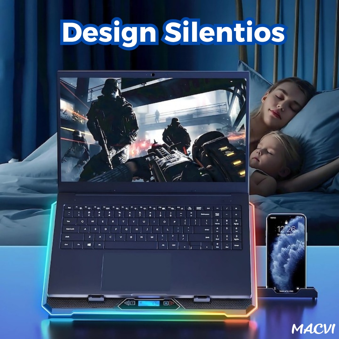 Cooler laptop Macvi® RGB performant 5 ventilatoare viteze 1200 2400 rpm ...