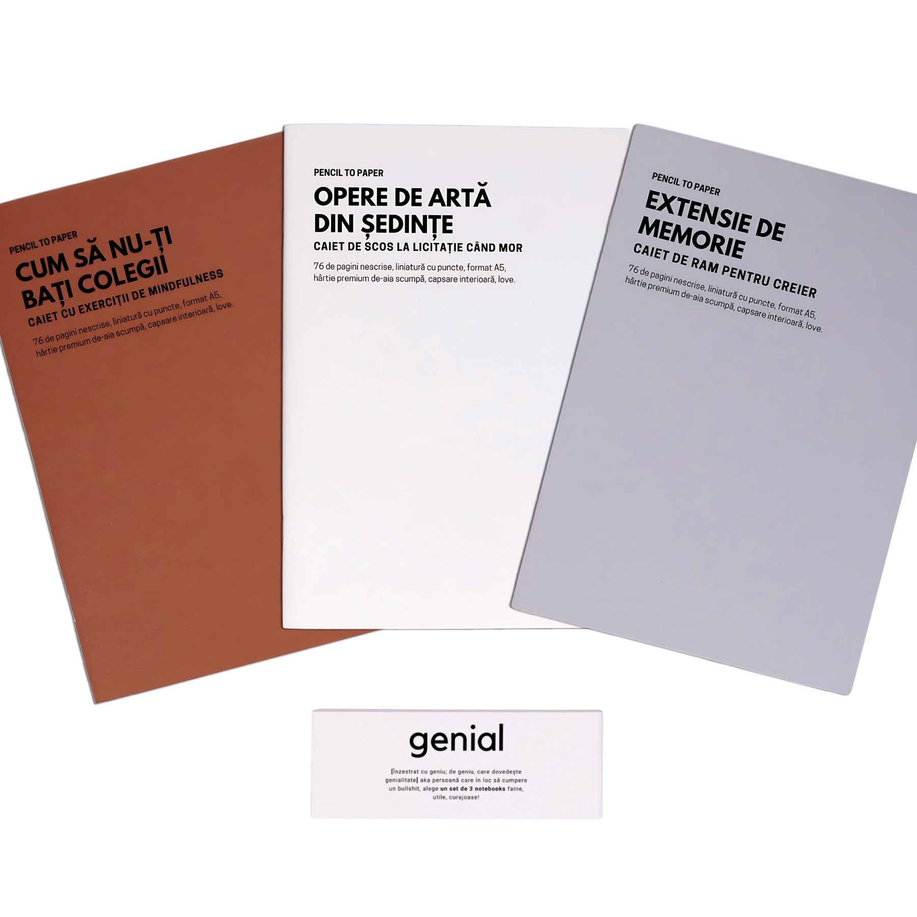 Set de 3 caiete geniale, format A5, liniatura cu puncte, capsate, cadou ...