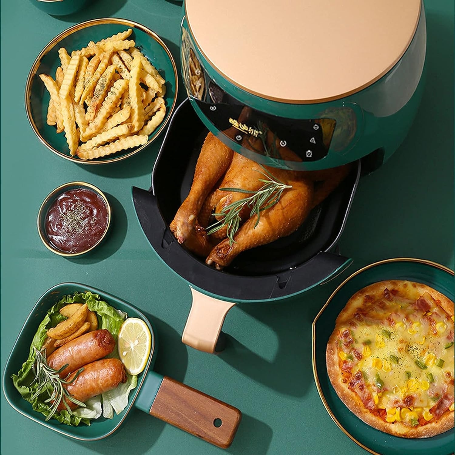 Friteuza cu aer cald, S-18 Air Fryer, 2400W, afisaj digital, LCD Touch ...